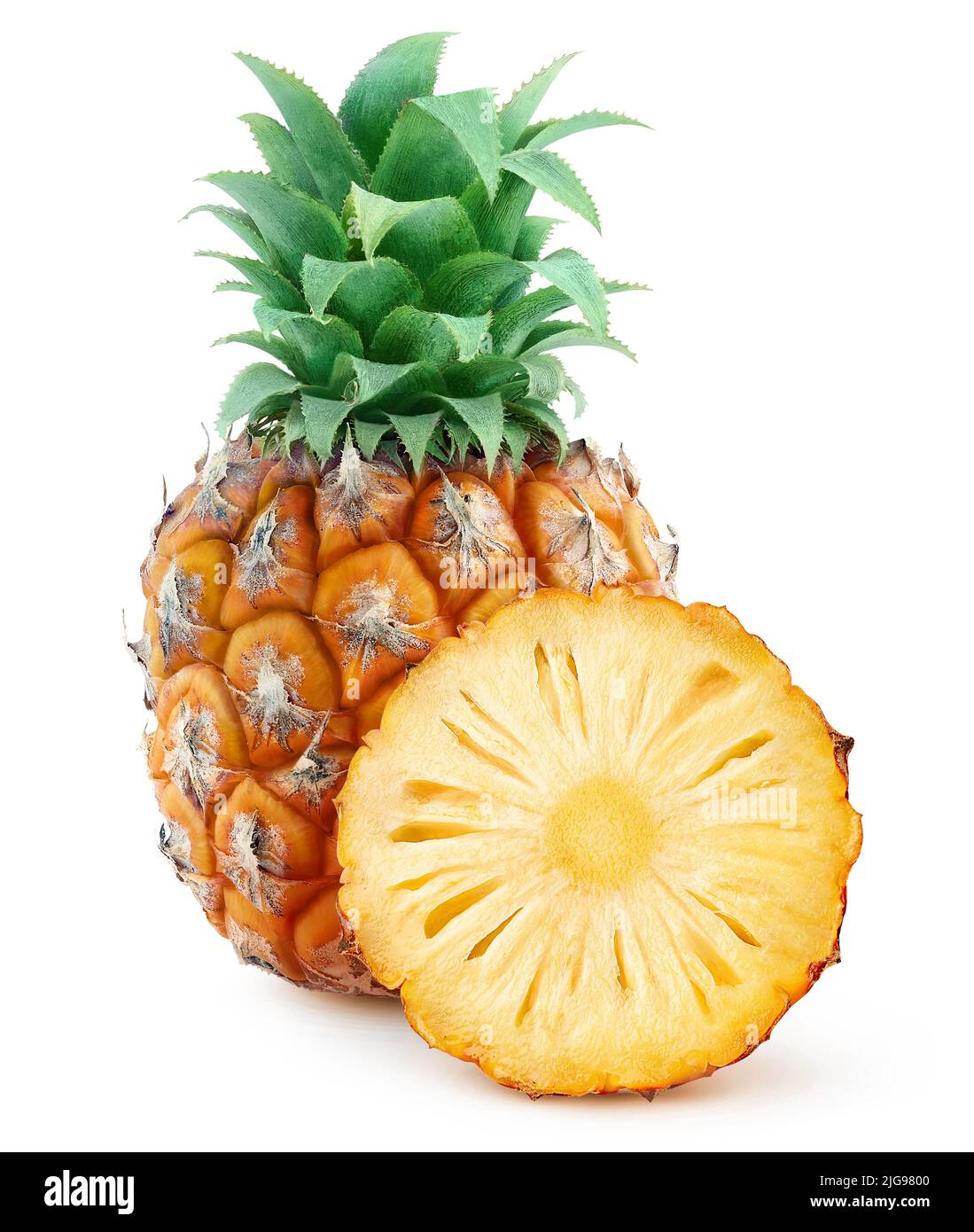 One whole pineapple and a slice isolated on white background Stock ...