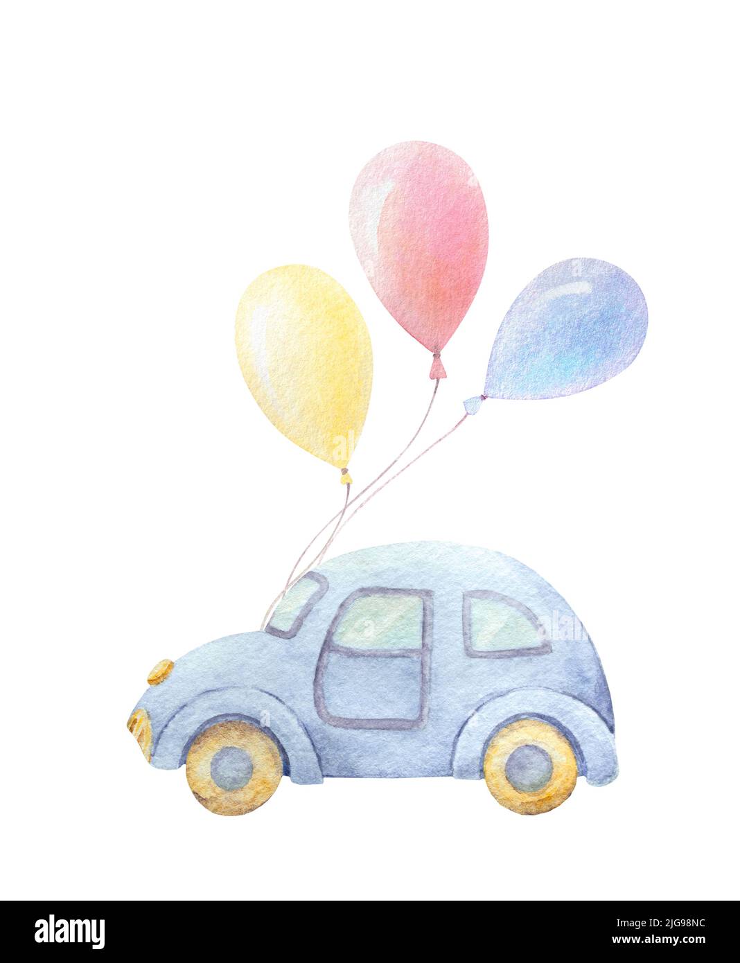 Baby shower boy watercolor clipart. Baby car with balloons. Clipart for ...
