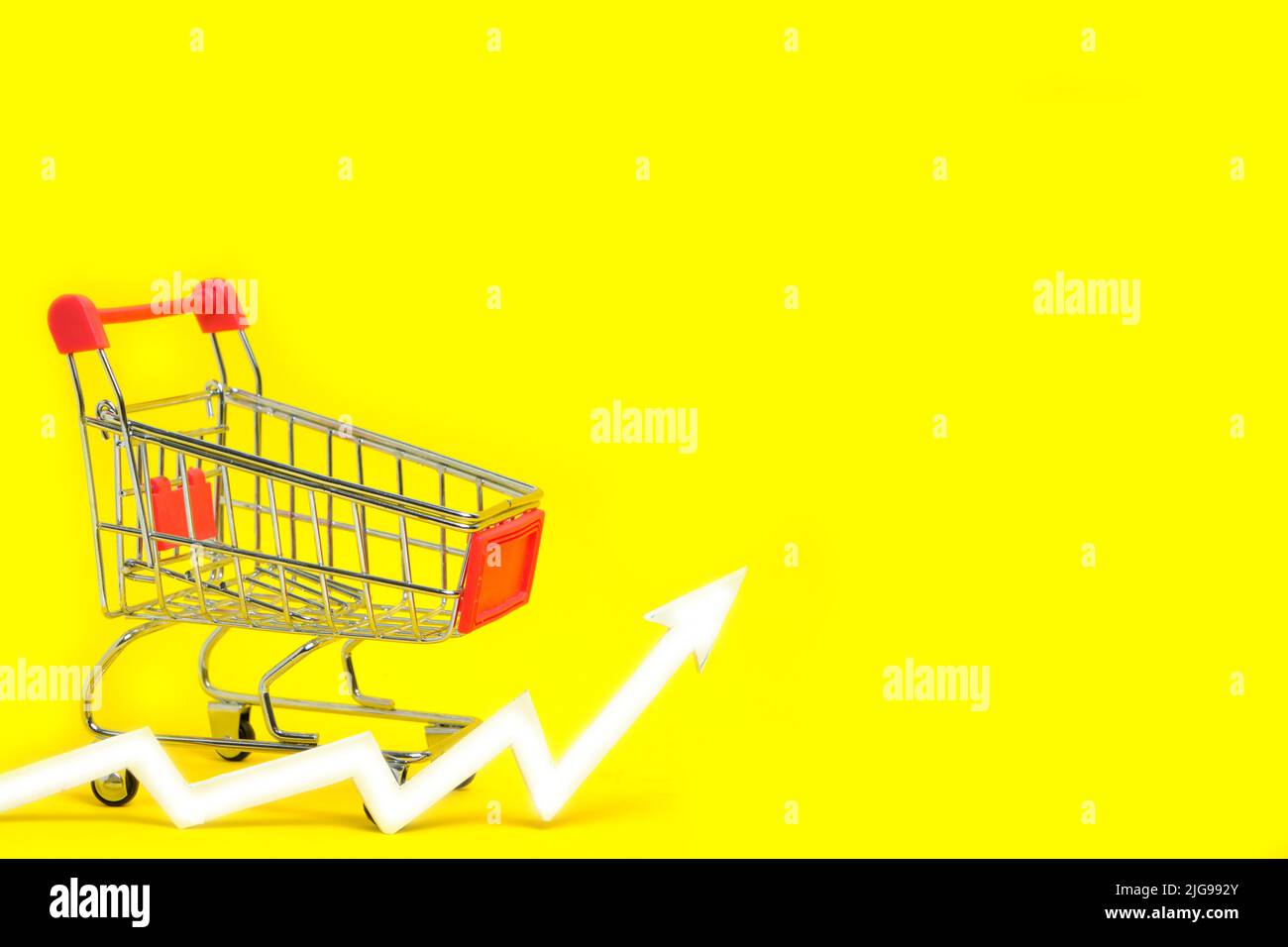 Grocery cart and graph arrow pointing up and rising prices for goods ...