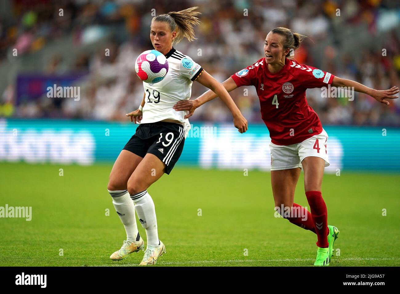 Germany's Klara Buhl (left) and Denmark's Rikke Sevecke battle for the ...