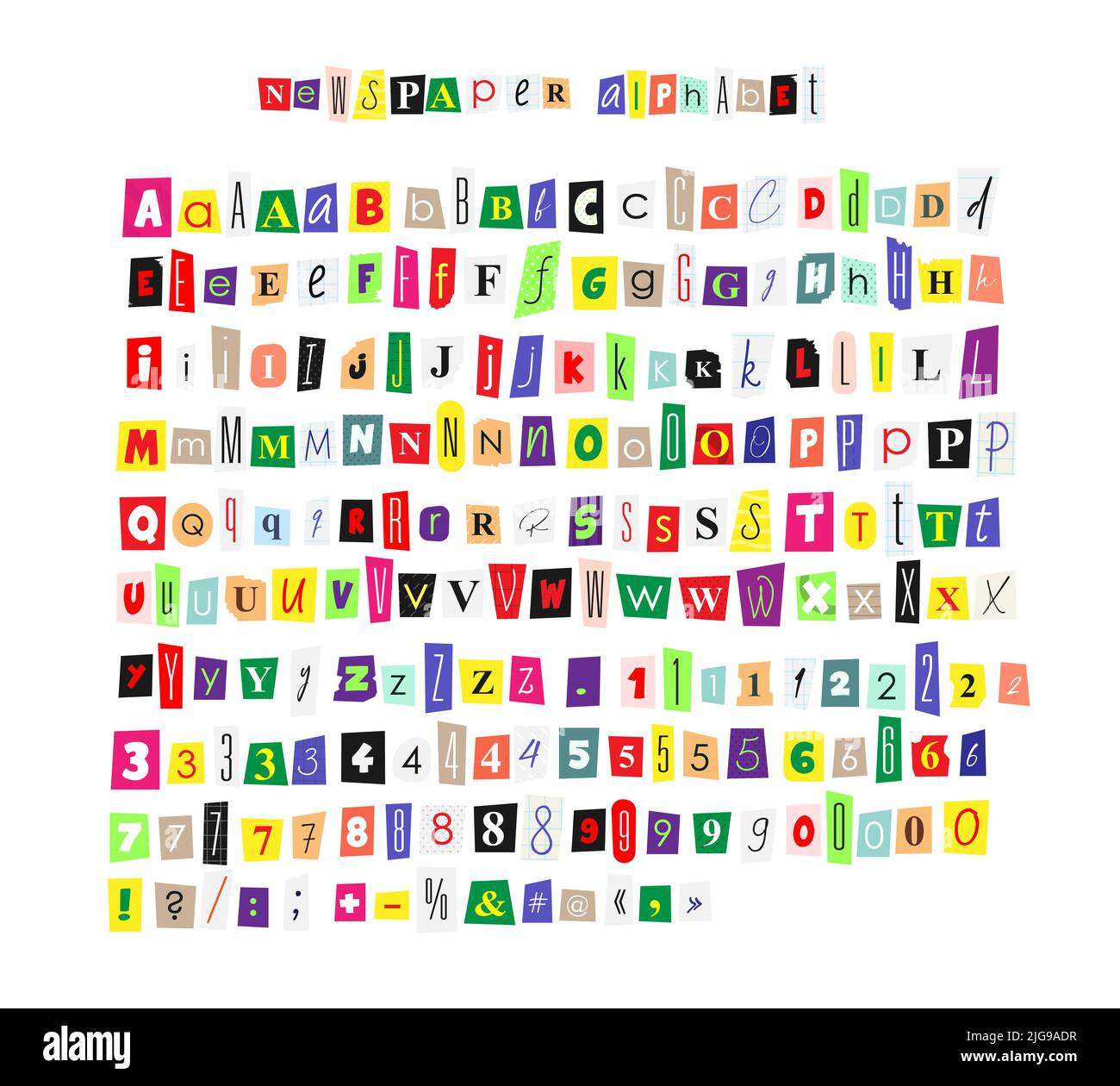 Nnewspaper magazine alphabet collage ABC handmade cutting text numbers ...