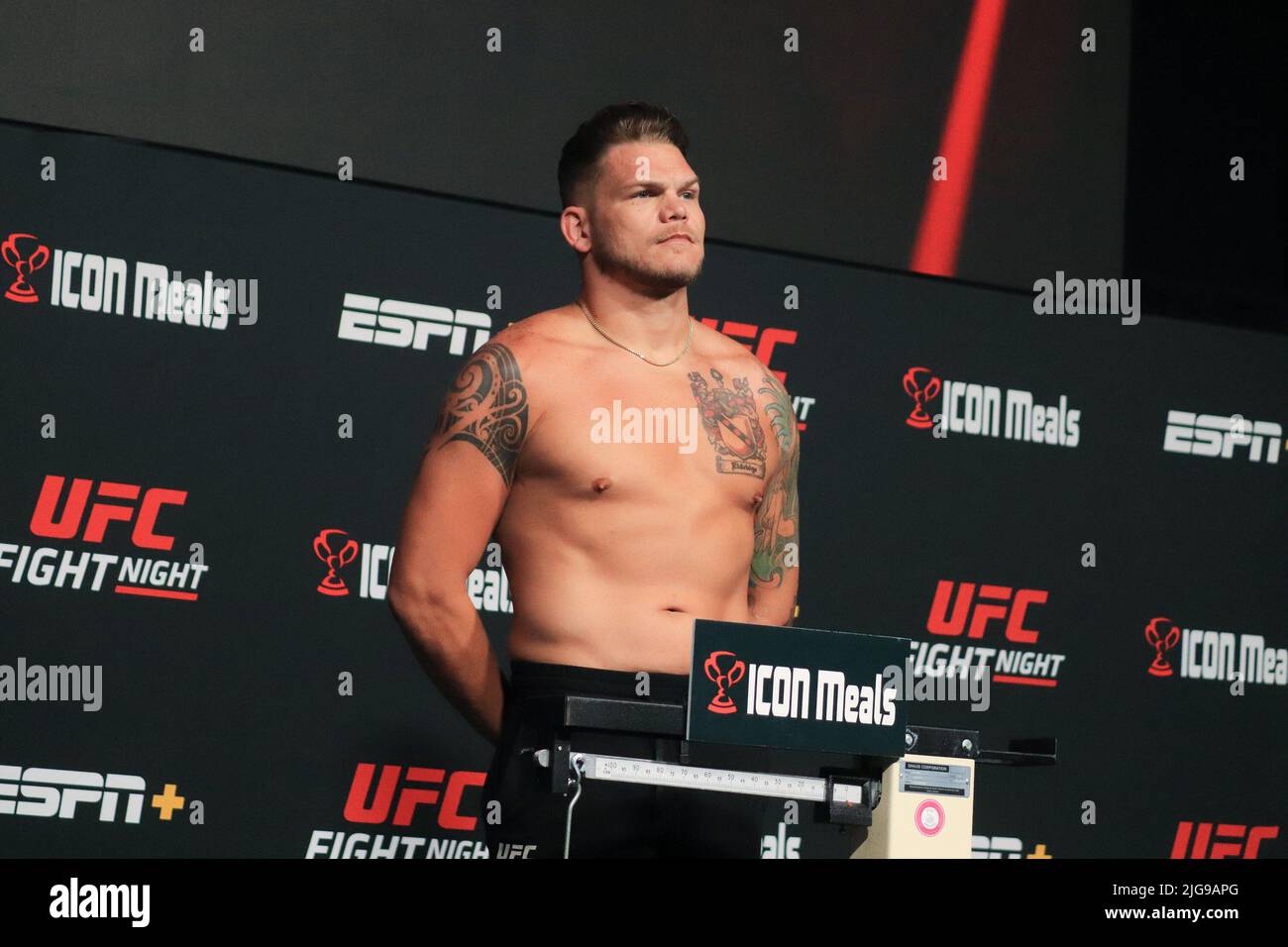 LAS VEGAS, NV - JULY 8: Chase Sherman poses on the scale during the UFC ...