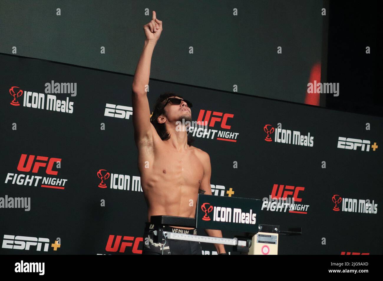 LAS VEGAS, NV - JULY 8: Ricky Turcios poses on the scale during the UFC ...