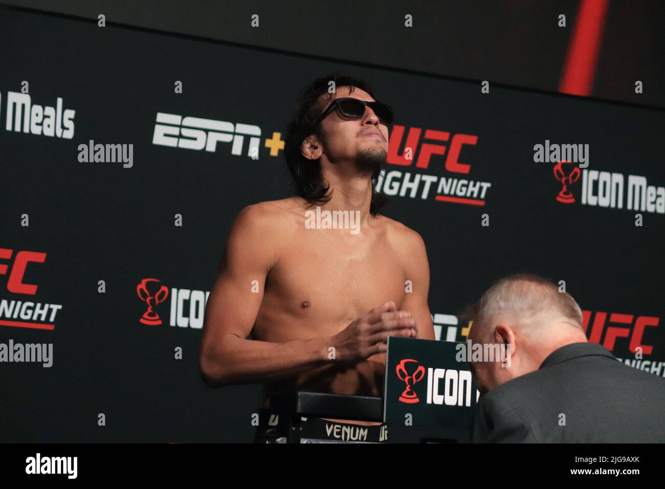 LAS VEGAS, NV - JULY 8: Ricky Turcios poses on the scale during the UFC ...