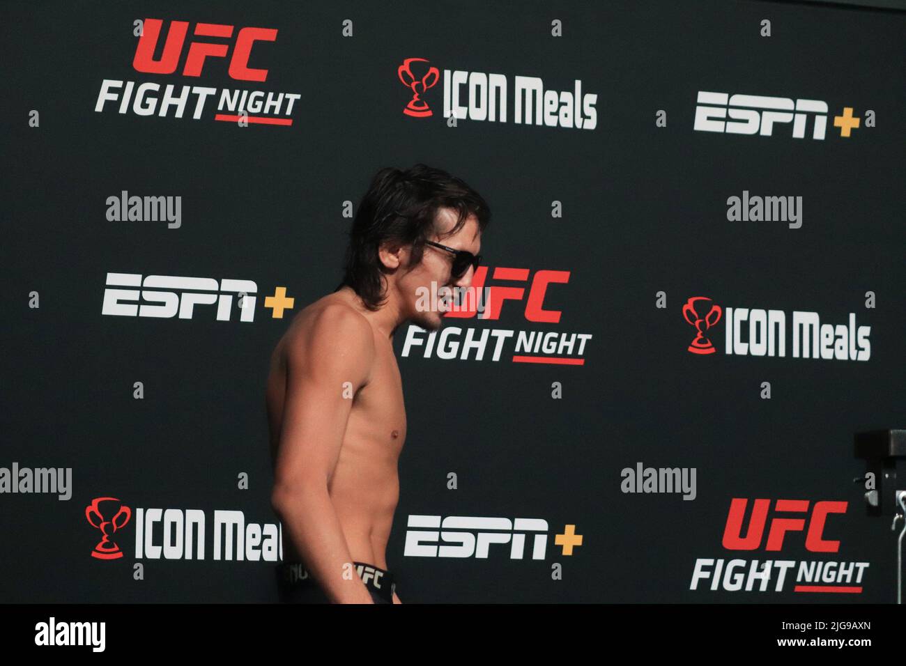 LAS VEGAS, NV - JULY 8: Ricky Turcios poses on the scale during the UFC ...