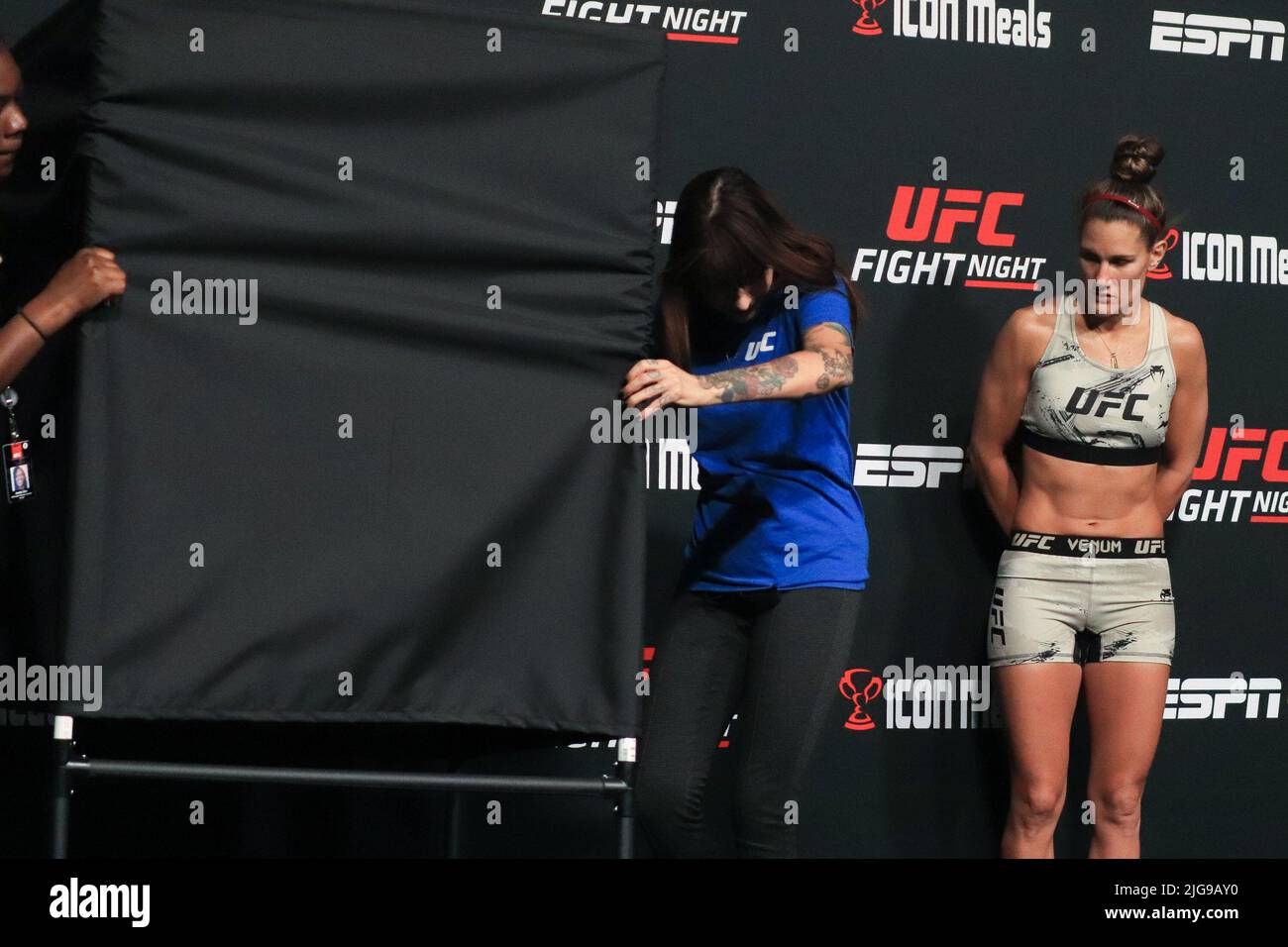LAS VEGAS, NV - JULY 8: Cortney Casey poses on the scale during the UFC ...