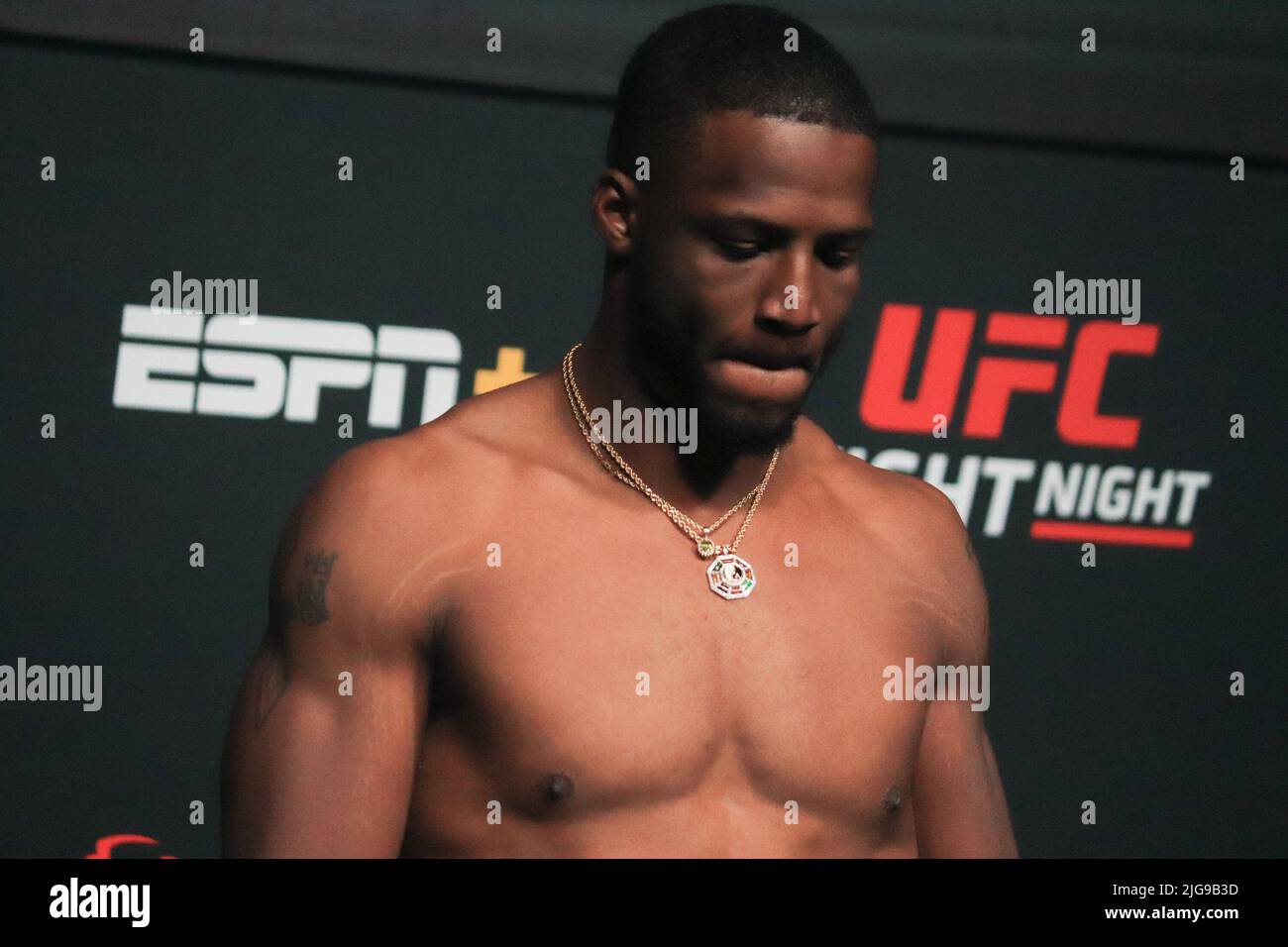 LAS VEGAS, NV - JULY 8: Karl Roberson poses on the scale during the UFC ...