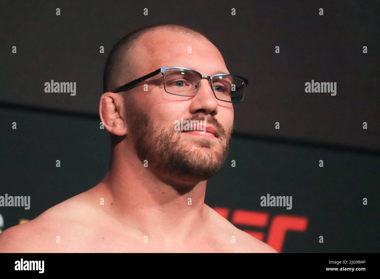 LAS VEGAS, NV - JULY 8: Jared Vanderaa poses on the scale during the ...