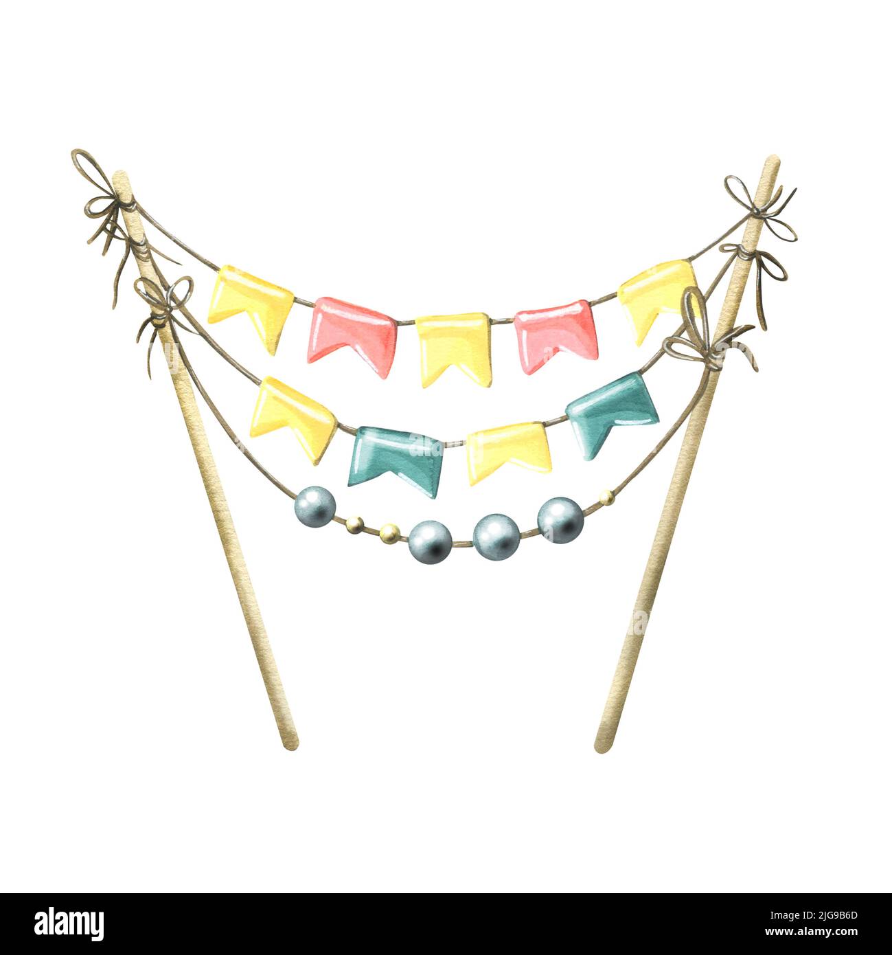 Decoration for a birthday cake, with flags on sticks, with beads ...