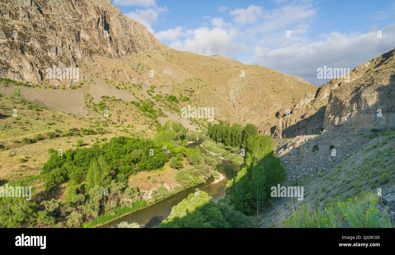 Coruh River flowing through the valley. Bayburt province. Turkey Stock ...