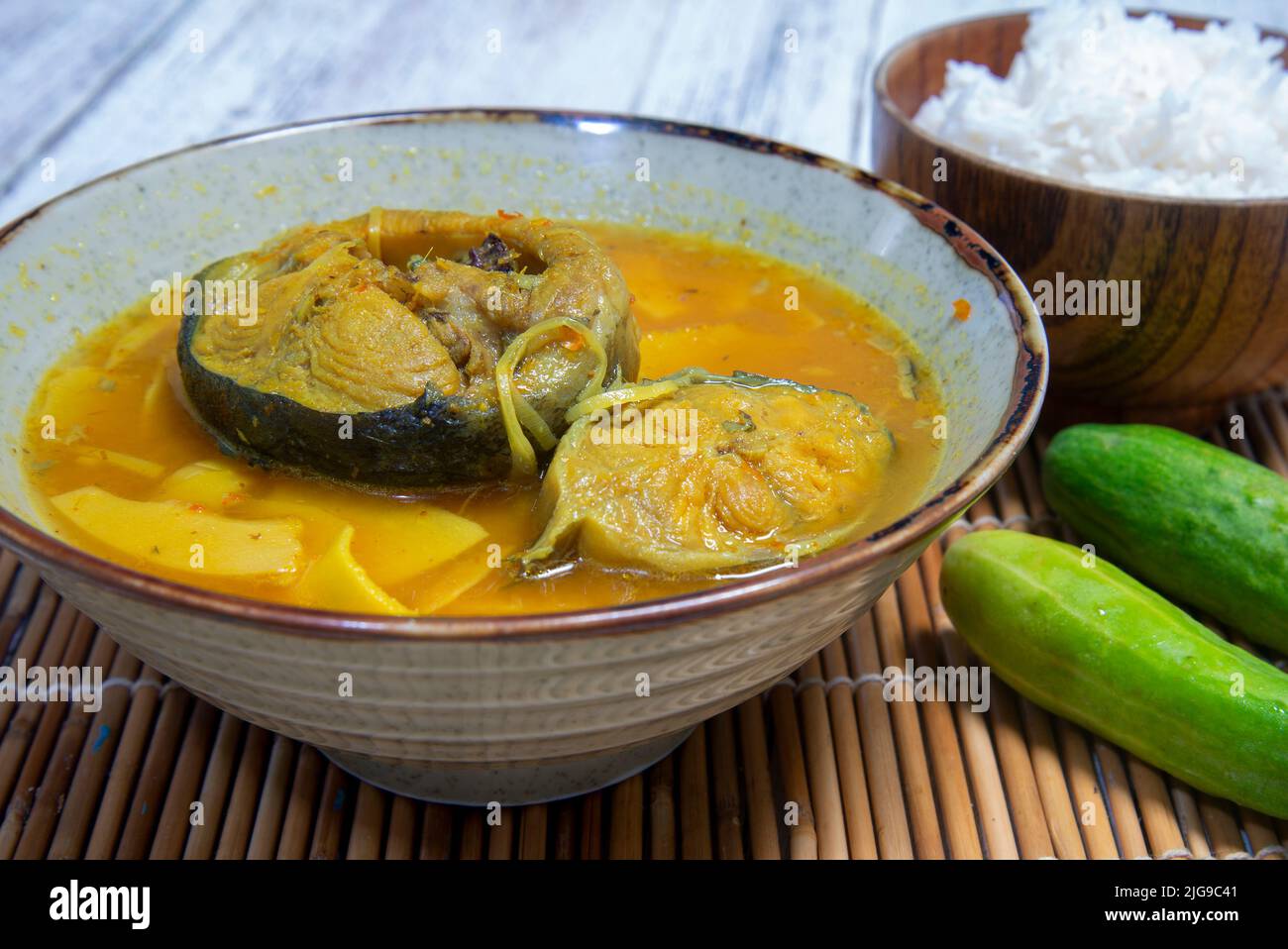 Southern Thai Gaeng Som - Sour catfish soup with bamboo shoots, spicy ...