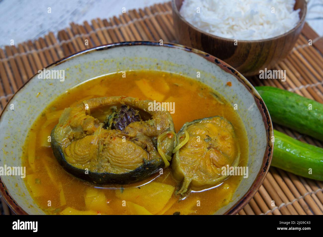 Southern Thai Gaeng Som - Sour catfish soup with bamboo shoots, spicy ...