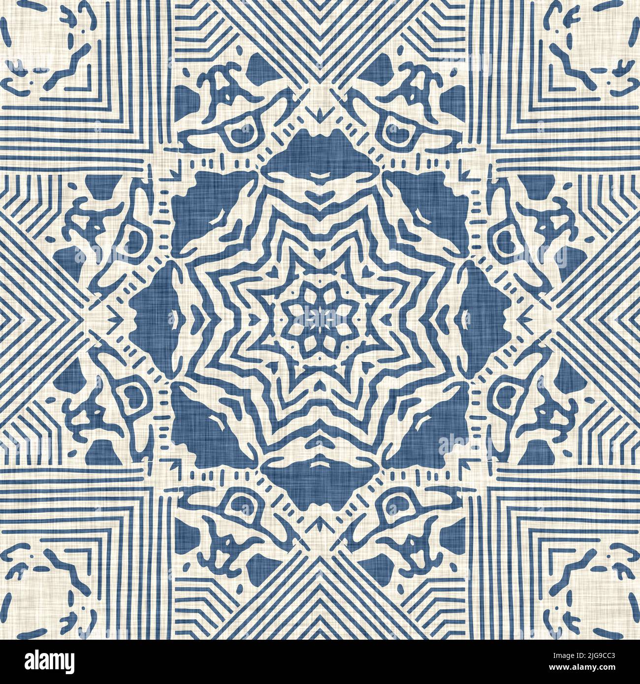 French blue linen effect geometric pattern. Classic 2 tone European ...