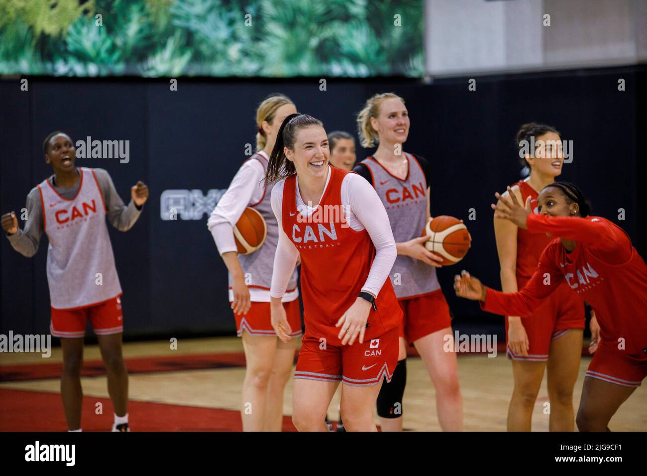 Bridget Carleton jokes with team mates following Canada's senior women ...