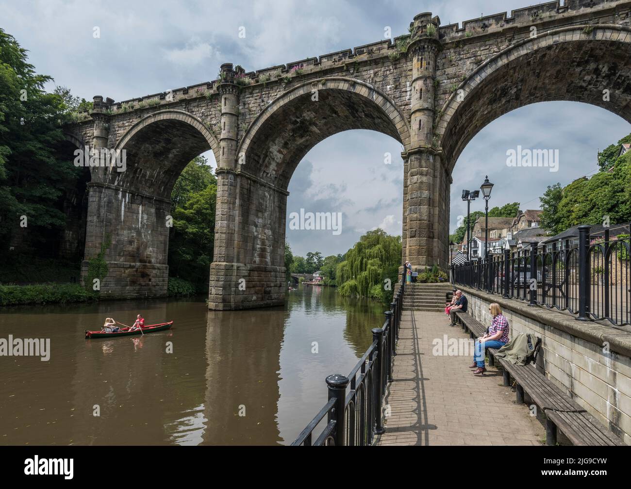 Railway viaduct across the River Nidd in Knaresborough viewed from ...