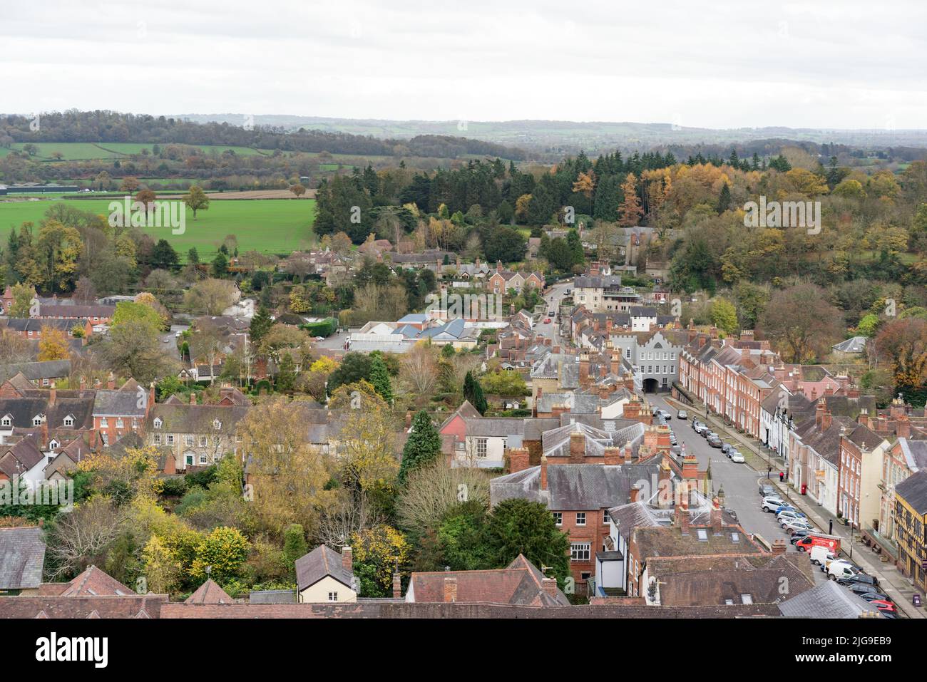 Urban views of Ledbury town in England on the Welsh borders in autumn ...