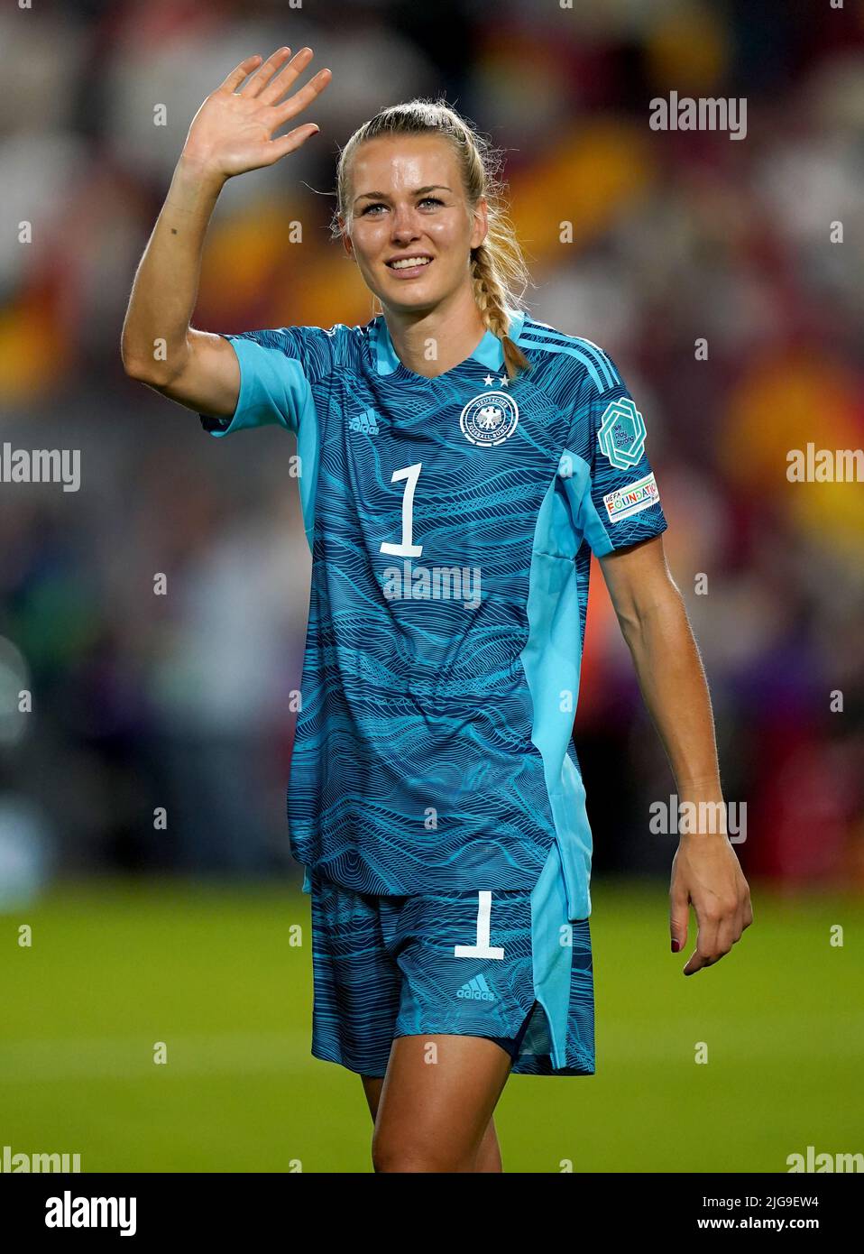 Germany goalkeeper Merle Frohms acknowledges the fans at full time ...