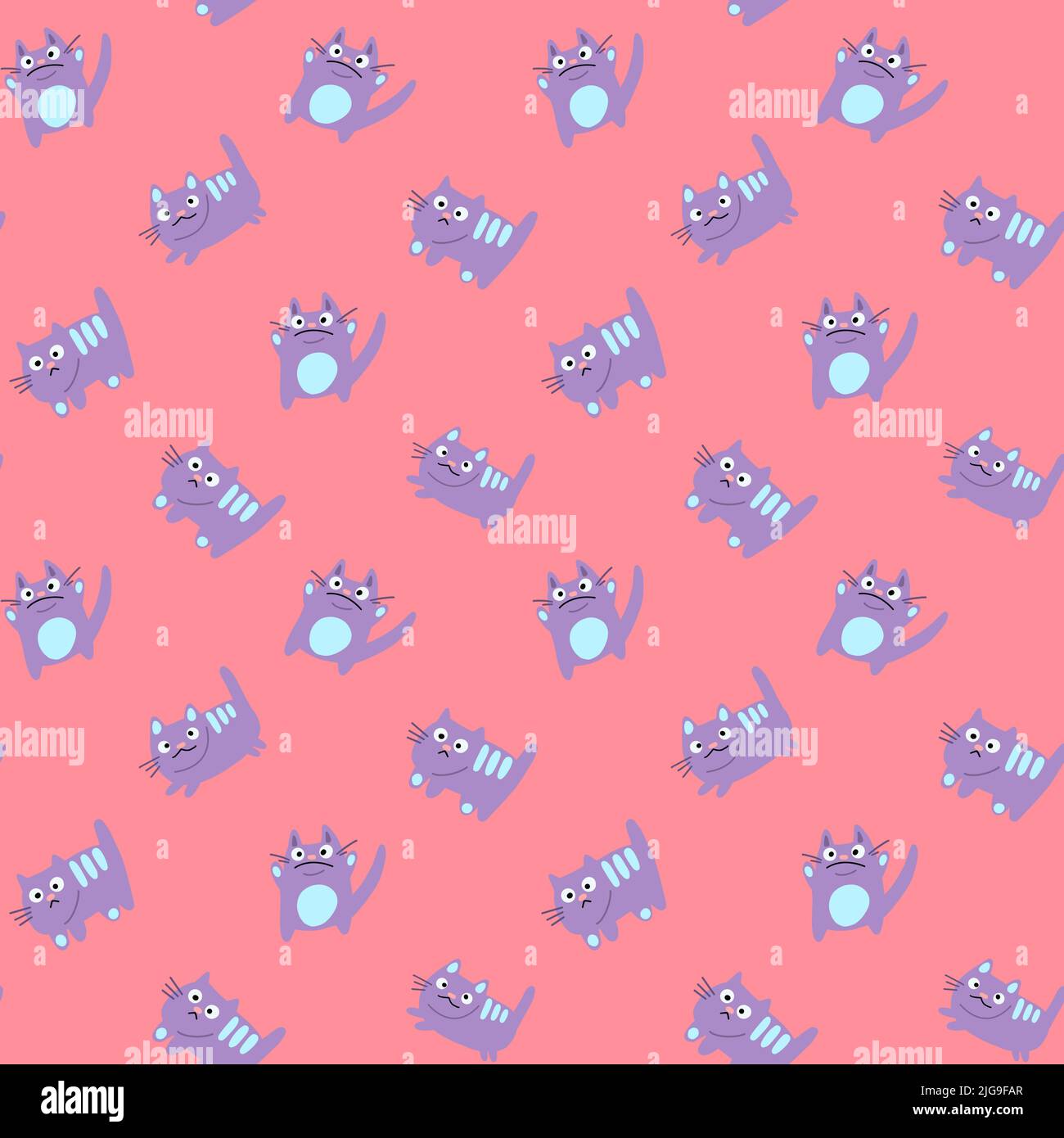 Cute purple Cartoon Cat Vector Seamless Pattern And Background for kids ...