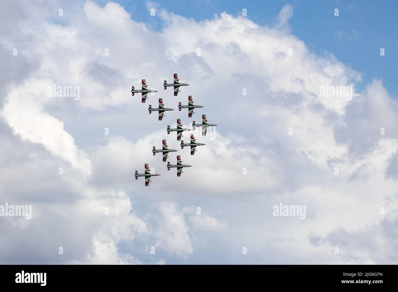 Italian Air Force aerobatic demonstration team Frecce Tricolori flying ...