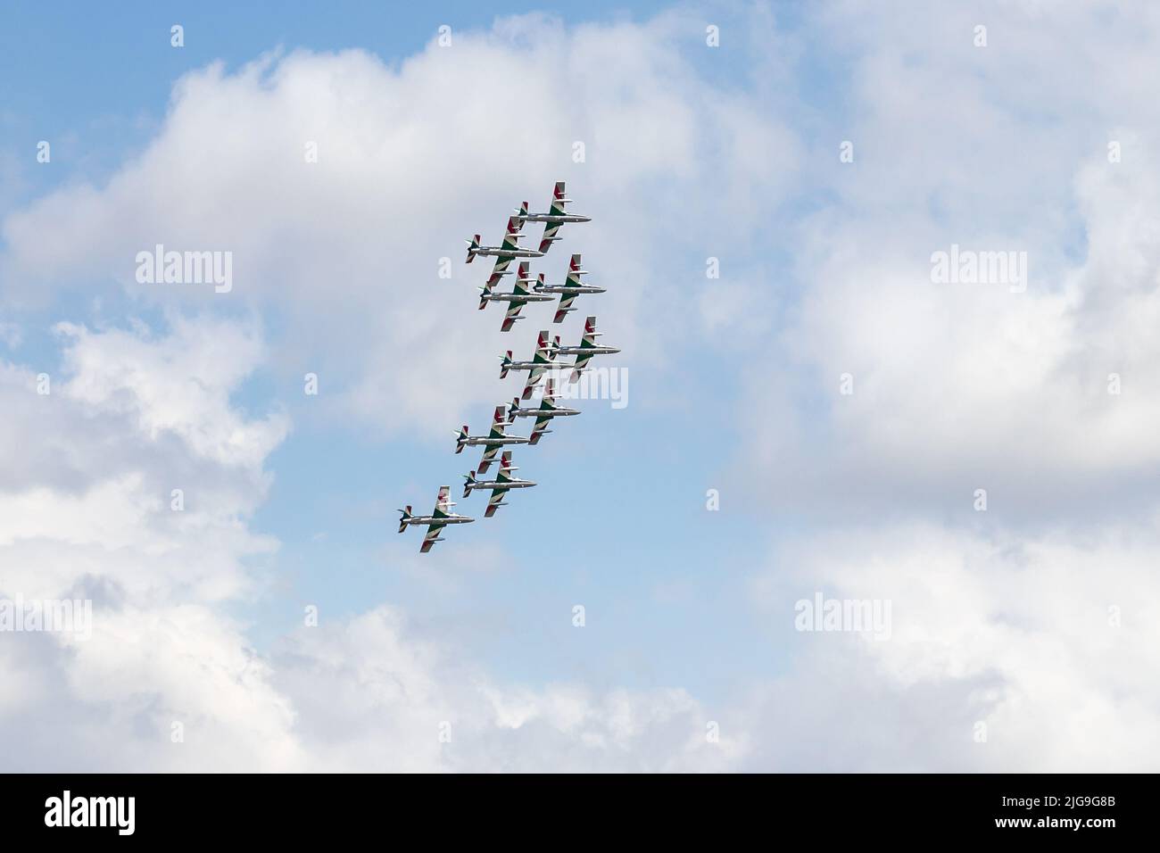 Italian Air Force aerobatic demonstration team Frecce Tricolori flying ...