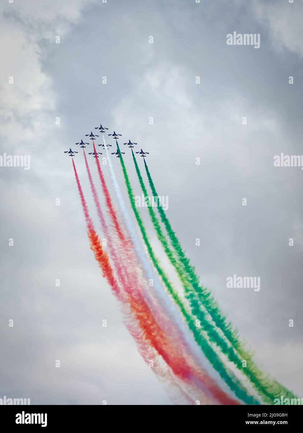 Italian Air Force aerobatic demonstration team Frecce Tricolori flying ...