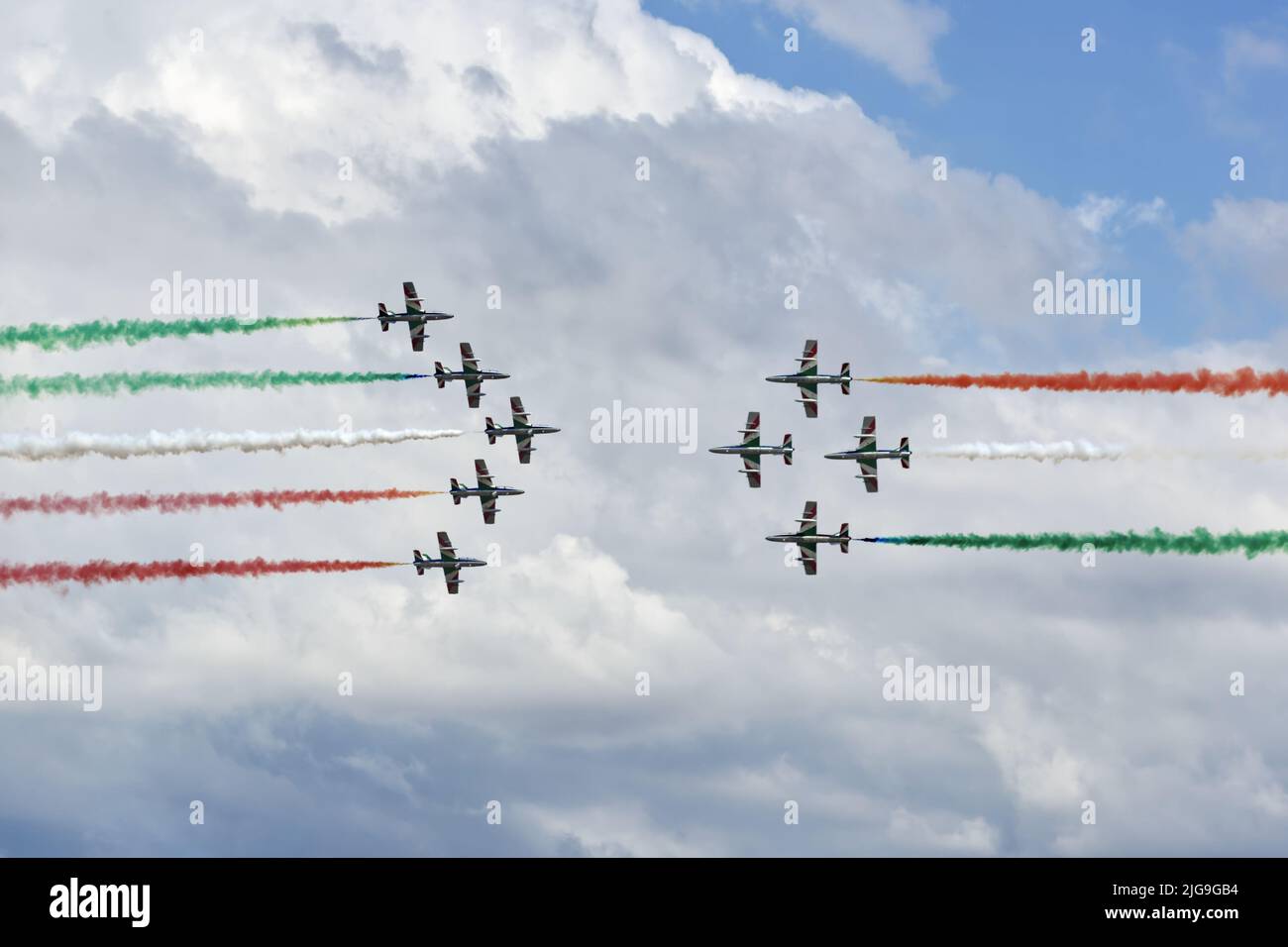 Italian Air Force aerobatic demonstration team Frecce Tricolori flying ...