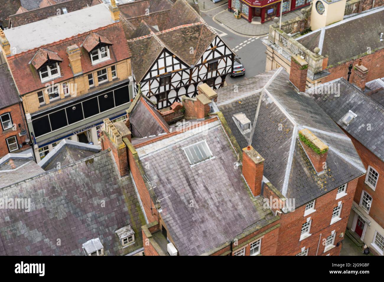 Urban views of Ledbury town in England on the Welsh borders in autumn ...