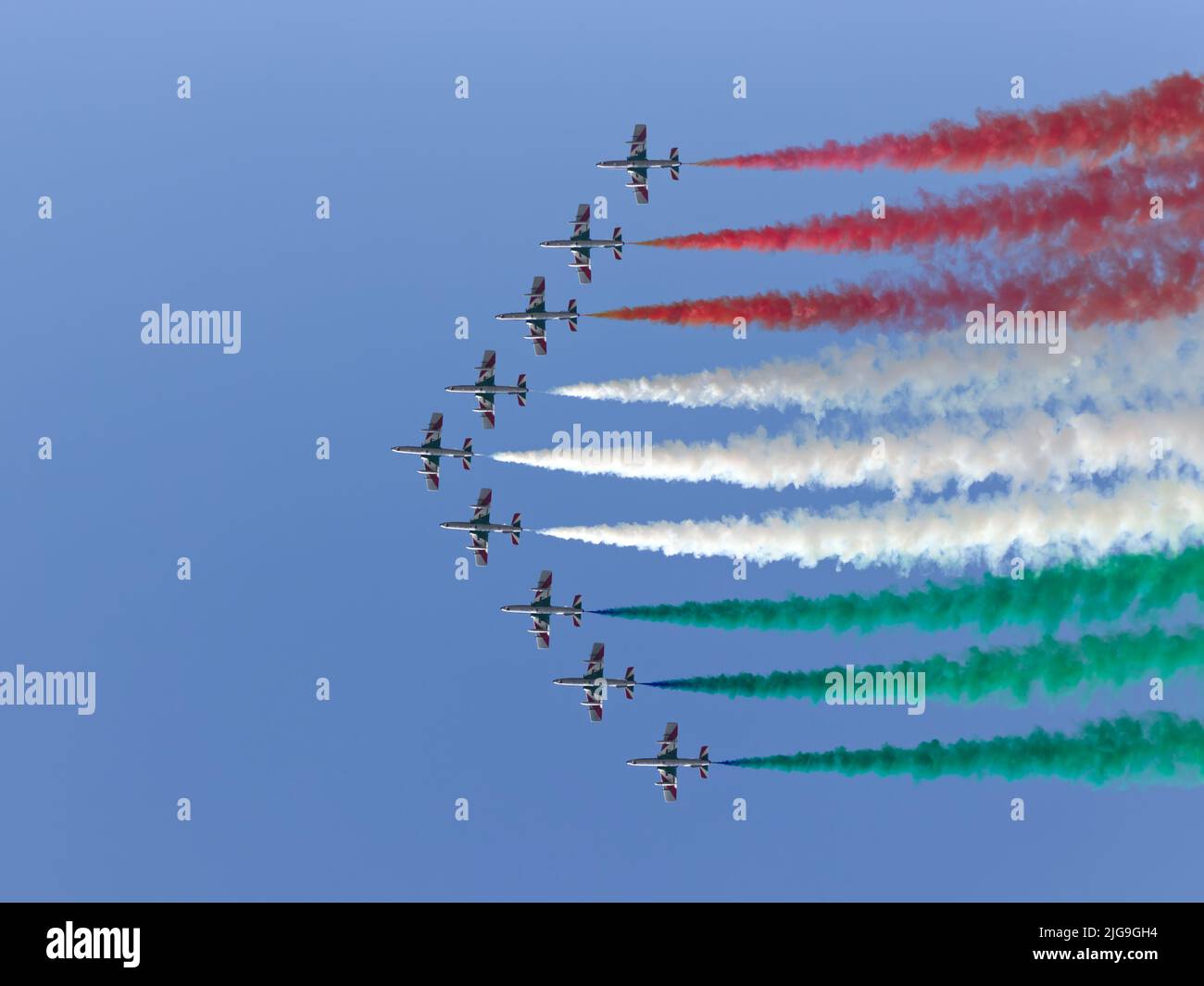Italian Air Force aerobatic demonstration team Frecce Tricolori flying ...