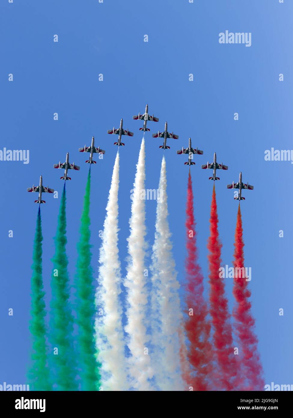 Italian Air Force aerobatic demonstration team Frecce Tricolori flying ...