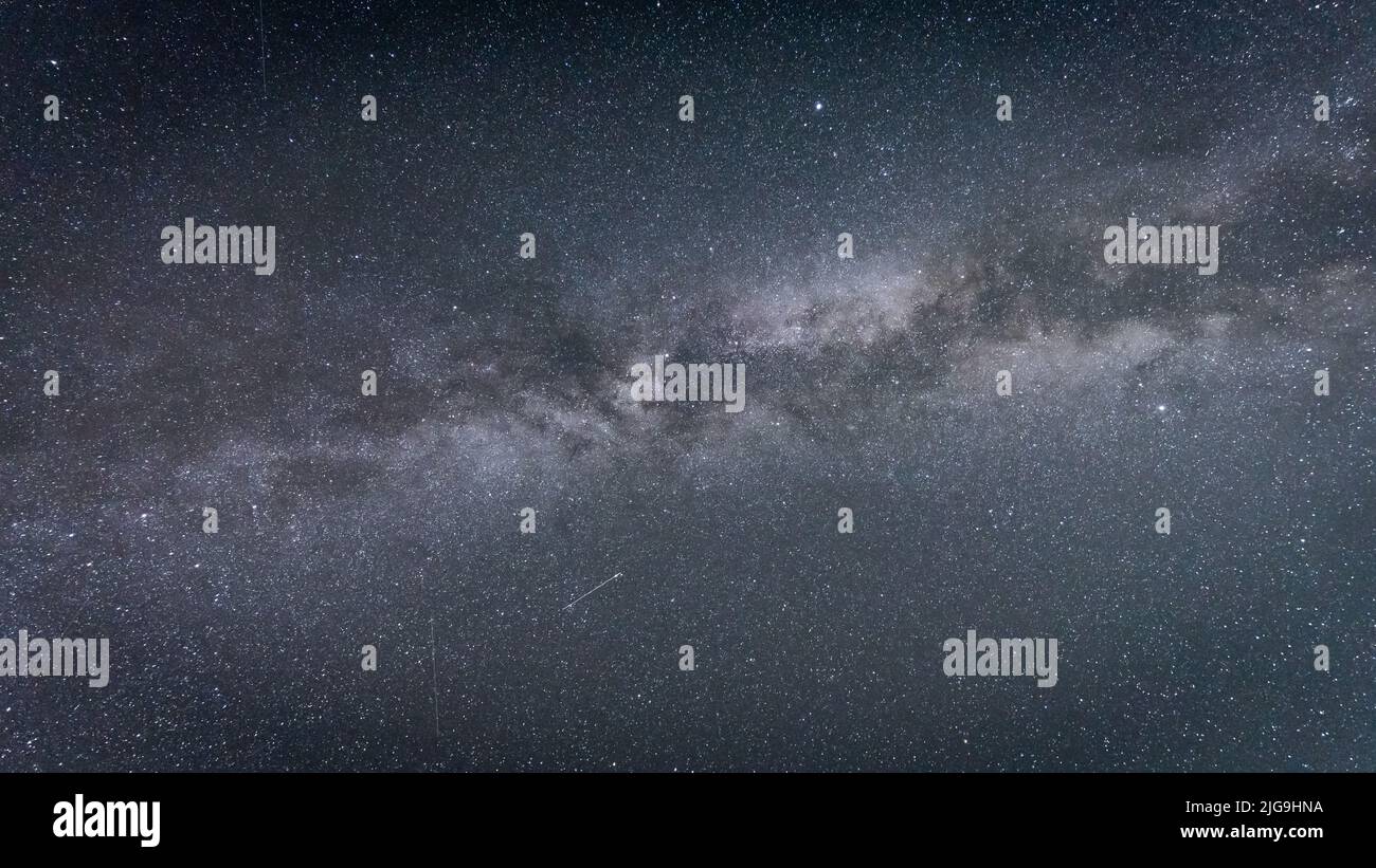 Dark night sky full of stars with milky way detail, wide shot, Slovakia ...