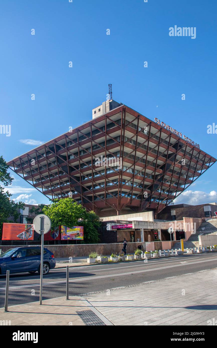 The Slovak Radio Building is located in Bratislava. It is shaped like ...
