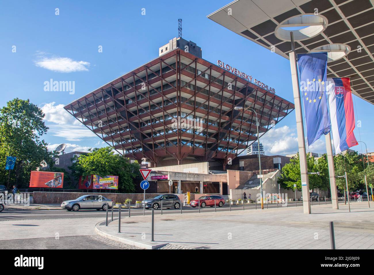 The Slovak Radio Building is located in Bratislava. It is shaped like ...