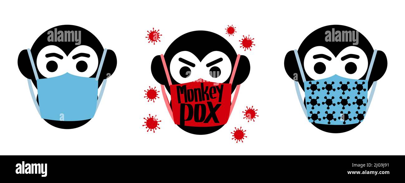 Monkeypox virus outbreak icon set. Vector gorilla in face mask. Health ...