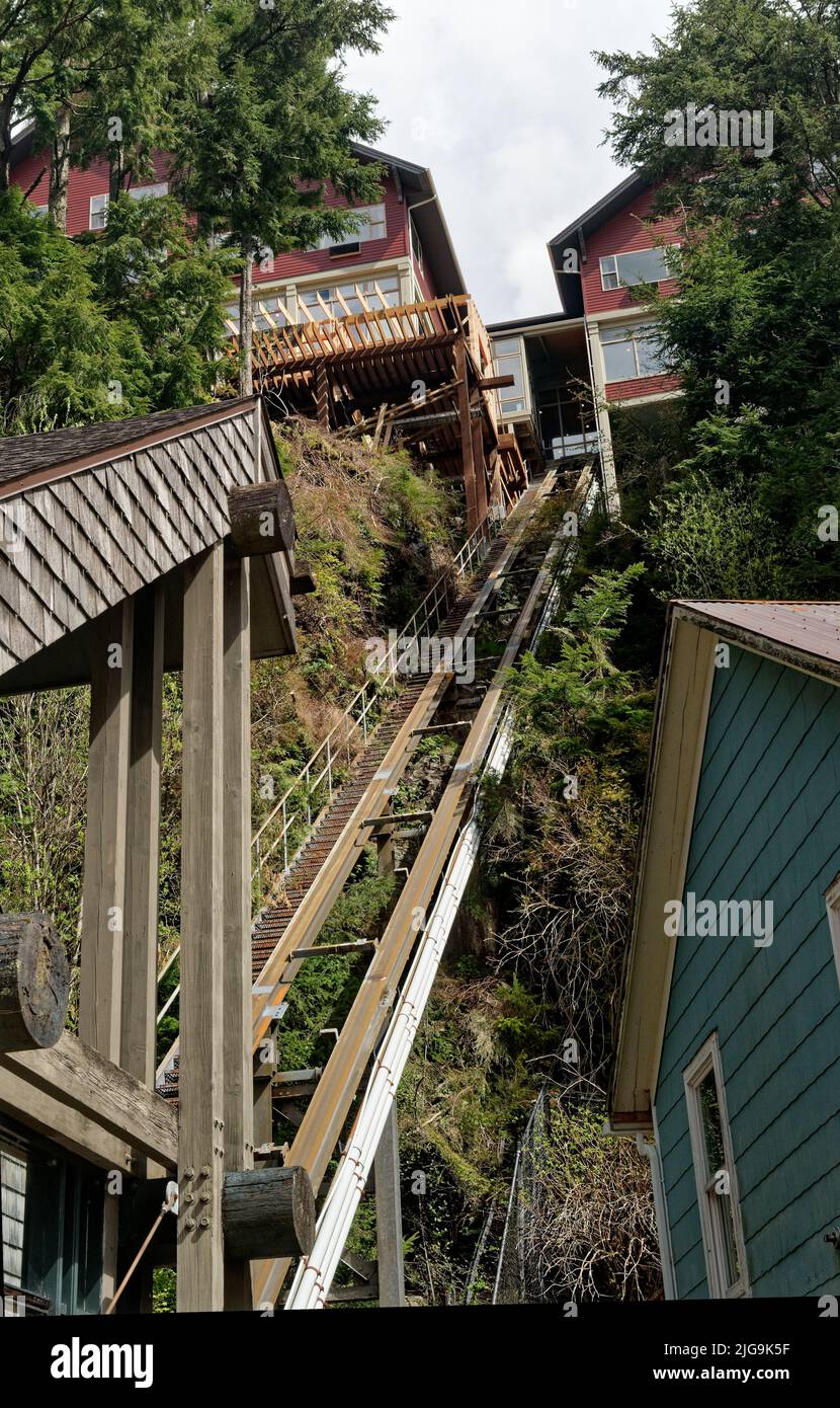 Steps and Lift up Steep Hill to Houses in Ketchikan Stock Photo - Alamy