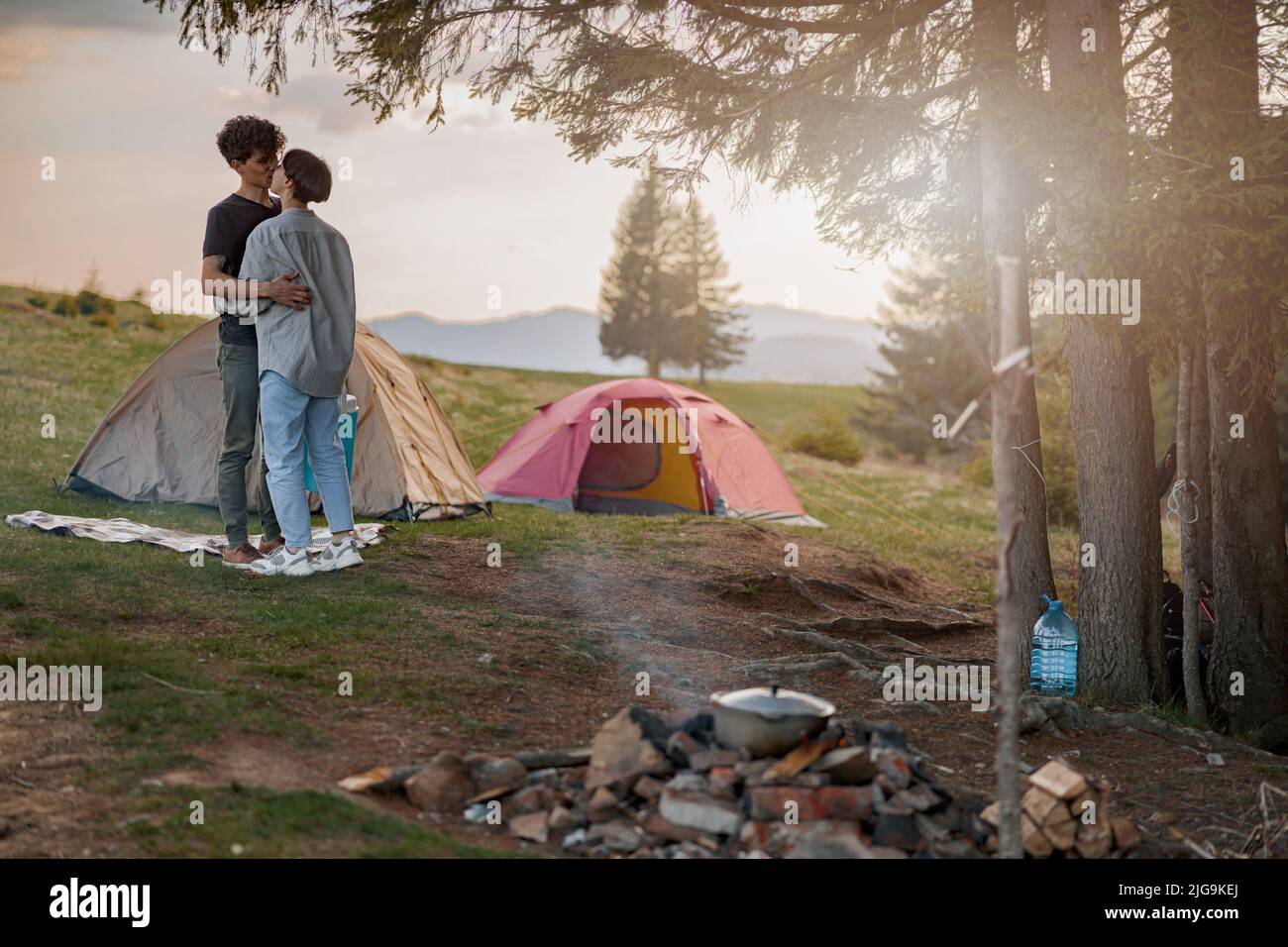 Young couple kissing in tent hi-res stock photography and images - Alamy