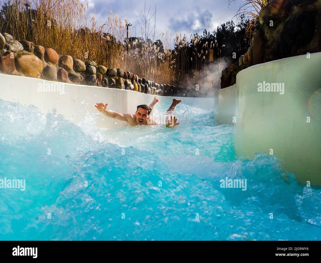 Coming down the Wild Water Rapids at Center Parcs, Woburn Stock Photo ...