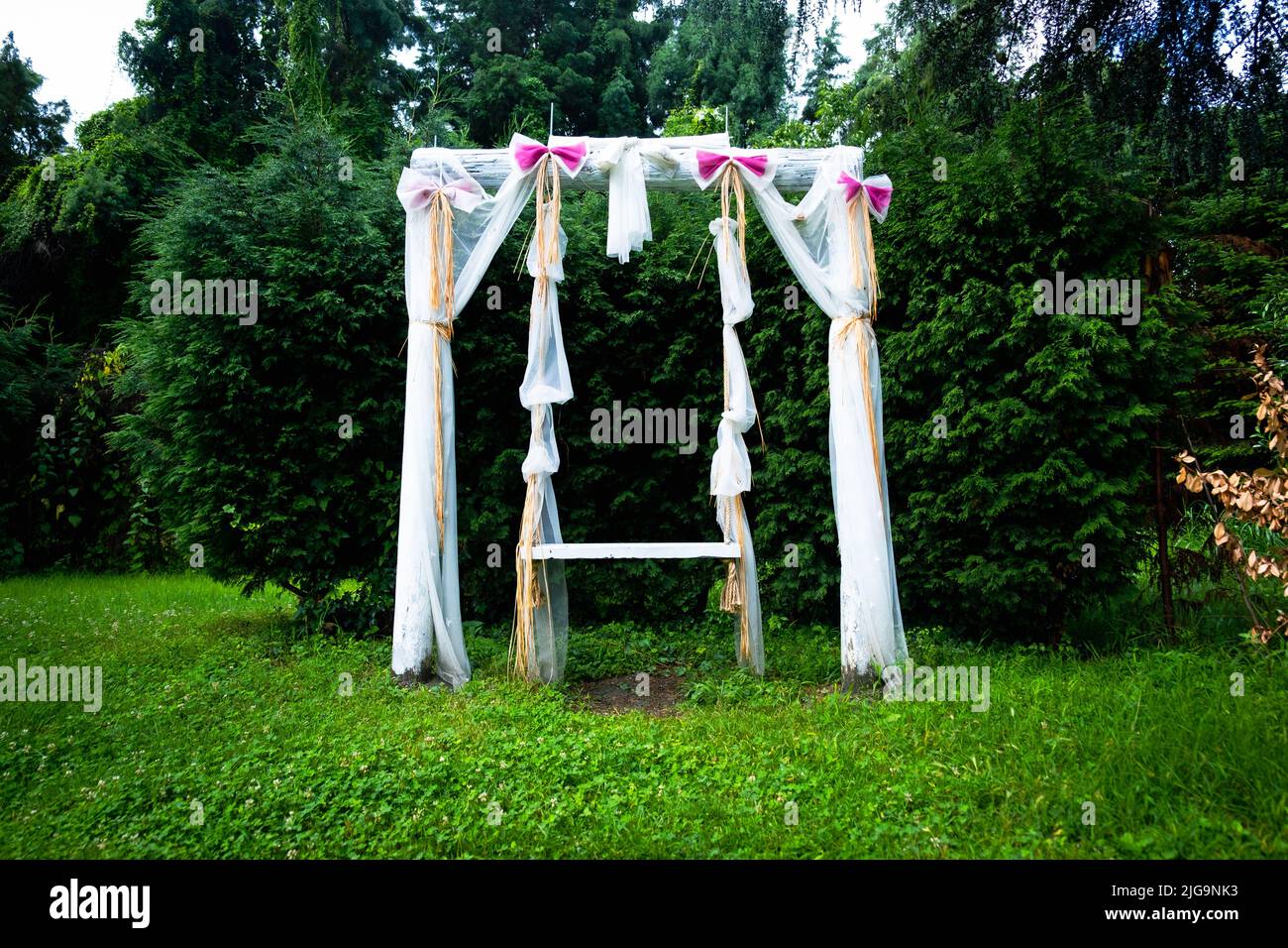 Wedding arch, wedding arch concept idea in the greenery of the forest ...