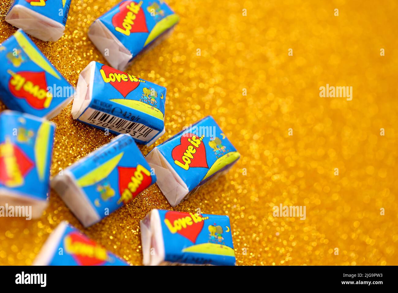 TERNOPIL, UKRAINE - JUNE 23, 2022: Love is - turkish bubble gums from ...