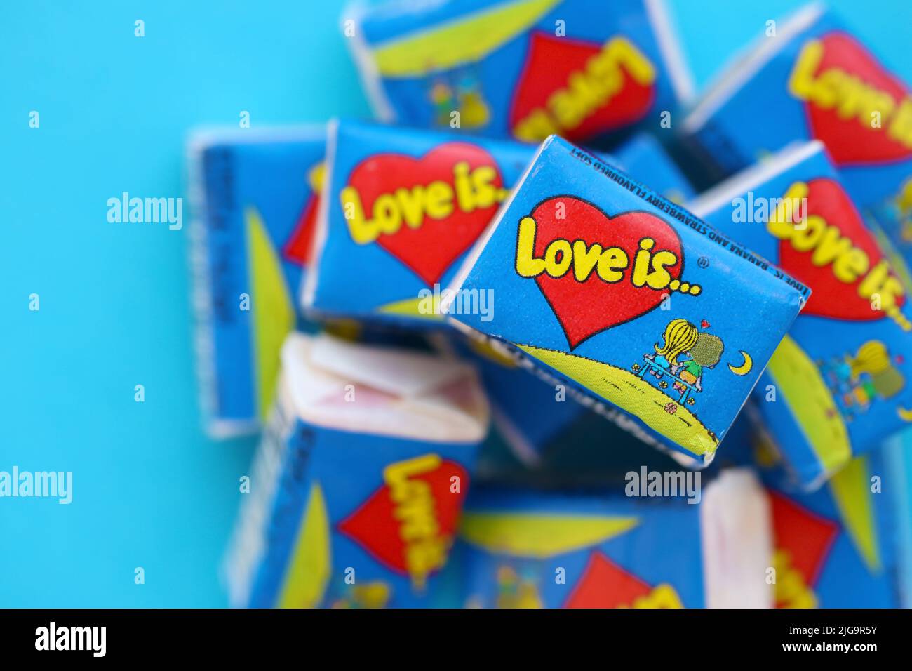 TERNOPIL, UKRAINE - JUNE 23, 2022: Love is - turkish bubble gums from ...