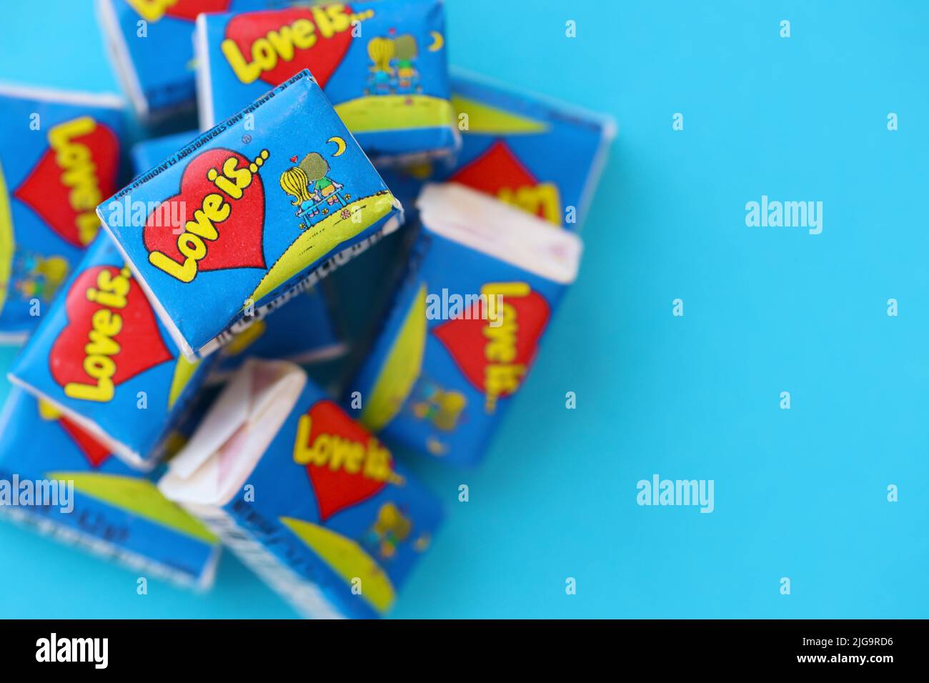 TERNOPIL, UKRAINE - JUNE 23, 2022: Love is - turkish bubble gums from ...