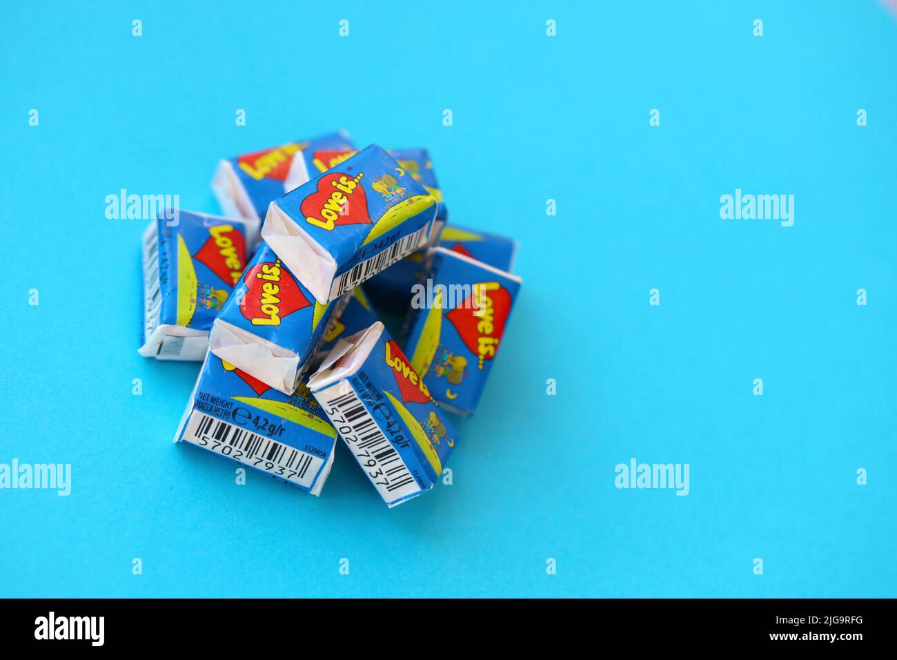 TERNOPIL, UKRAINE - JUNE 23, 2022: Love is - turkish bubble gums from ...