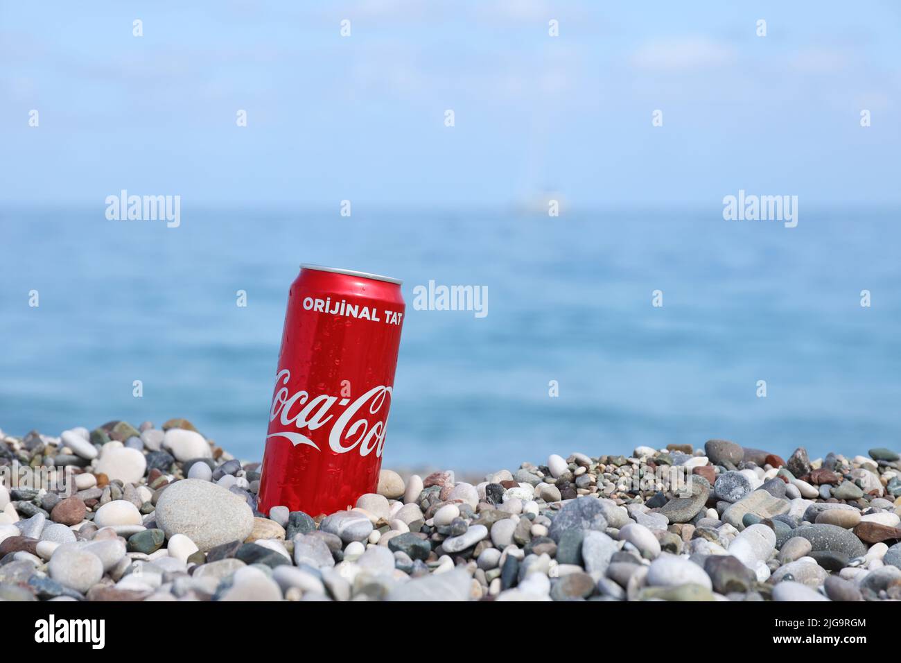 ANTALYA, TURKEY - MAY 18, 2021: Original Coca Cola red tin can lies on ...