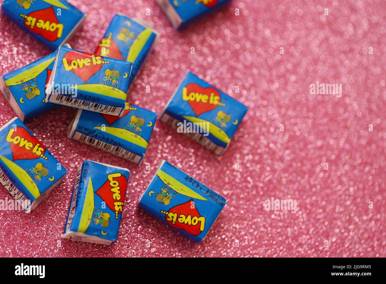 TERNOPIL, UKRAINE - JUNE 23, 2022: Love is - turkish bubble gums from ...