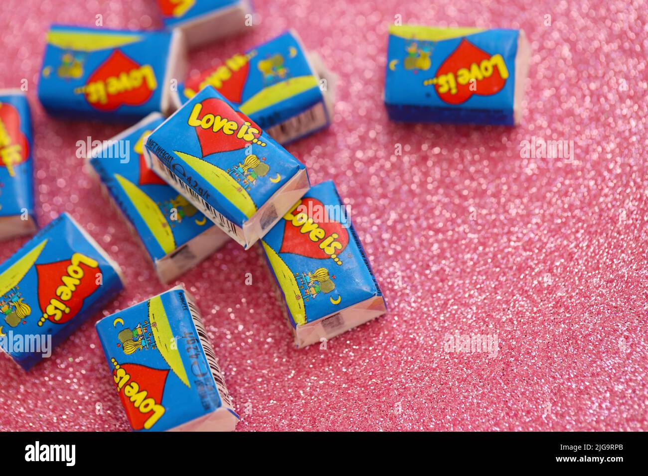 TERNOPIL, UKRAINE - JUNE 23, 2022: Love is - turkish bubble gums from ...