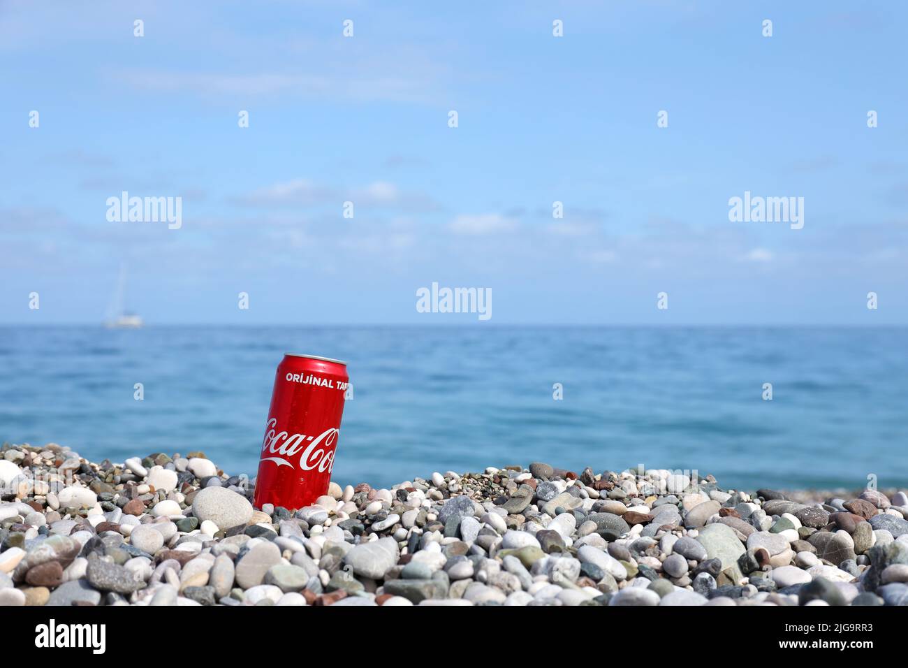 ANTALYA, TURKEY - MAY 18, 2021: Original Coca Cola red tin can lies on ...
