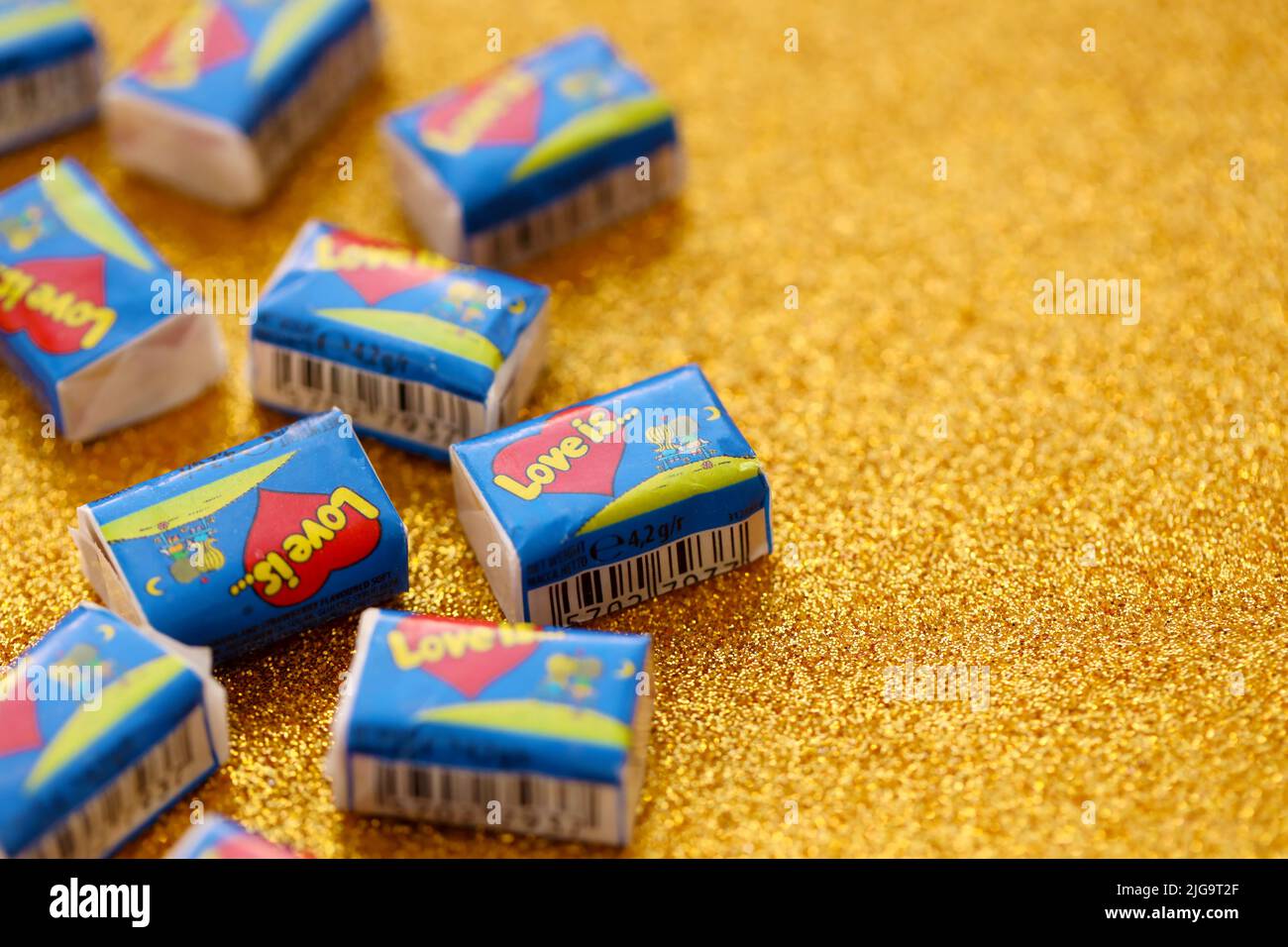 TERNOPIL, UKRAINE - JUNE 23, 2022: Love is - turkish bubble gums from ...