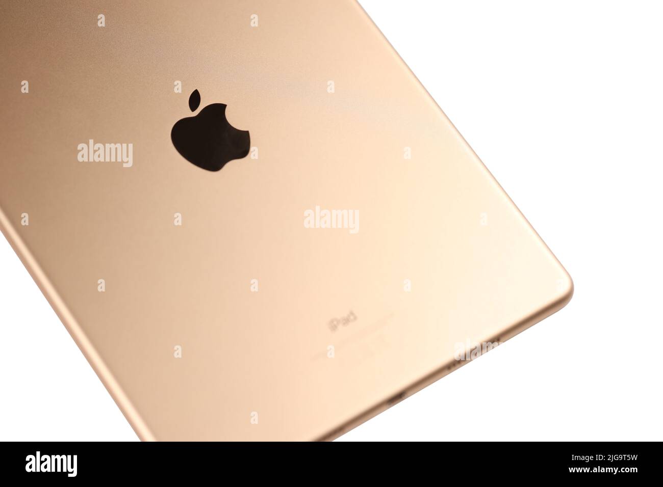 KHARKIV, UKRAINE - JANUARY 27, 2021: Brand new Apple iPad golden body ...