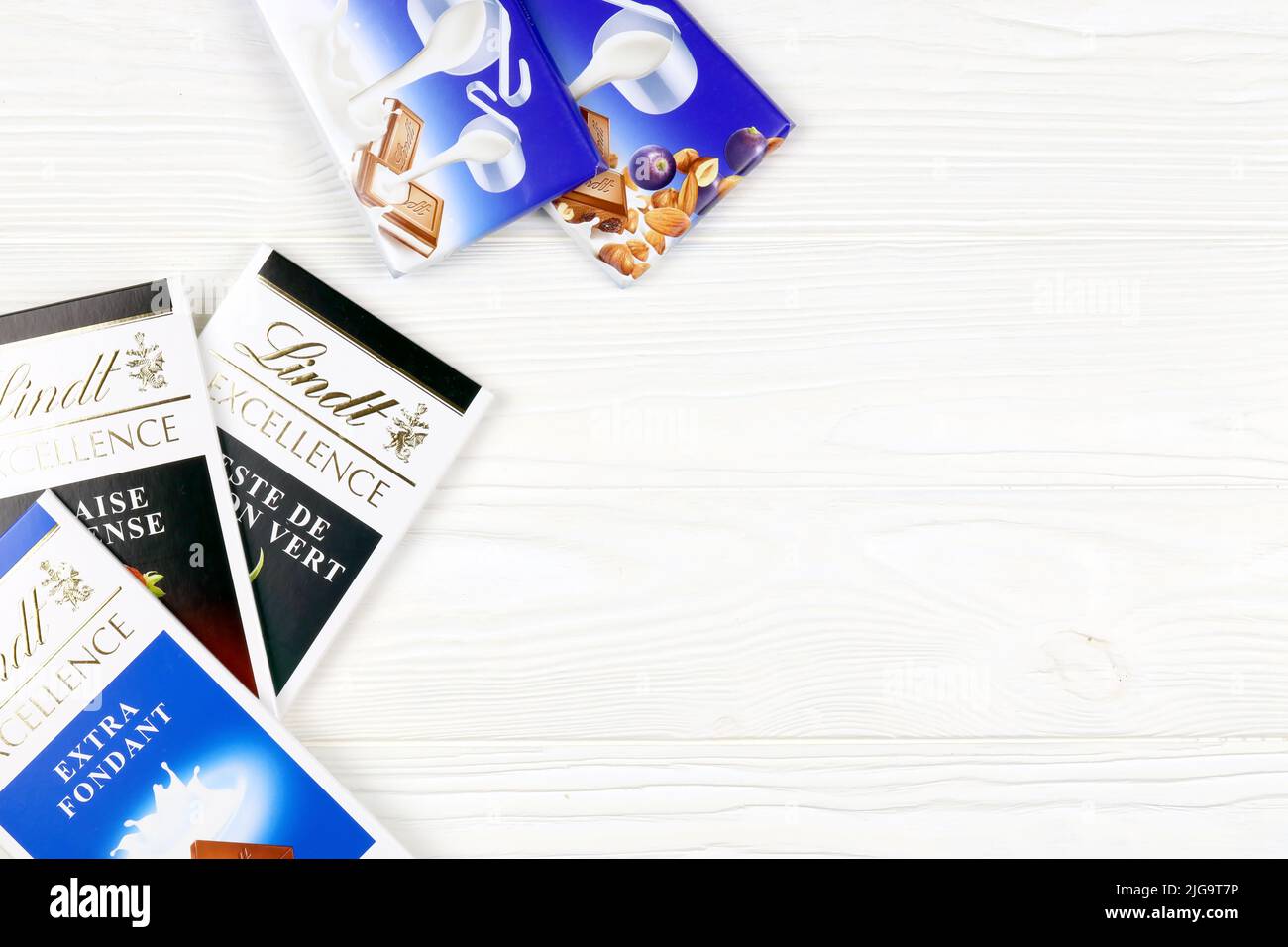KHARKIV, UKRAINE - DECEMBER 18, 2020: Lindt Chocolate bars on white ...