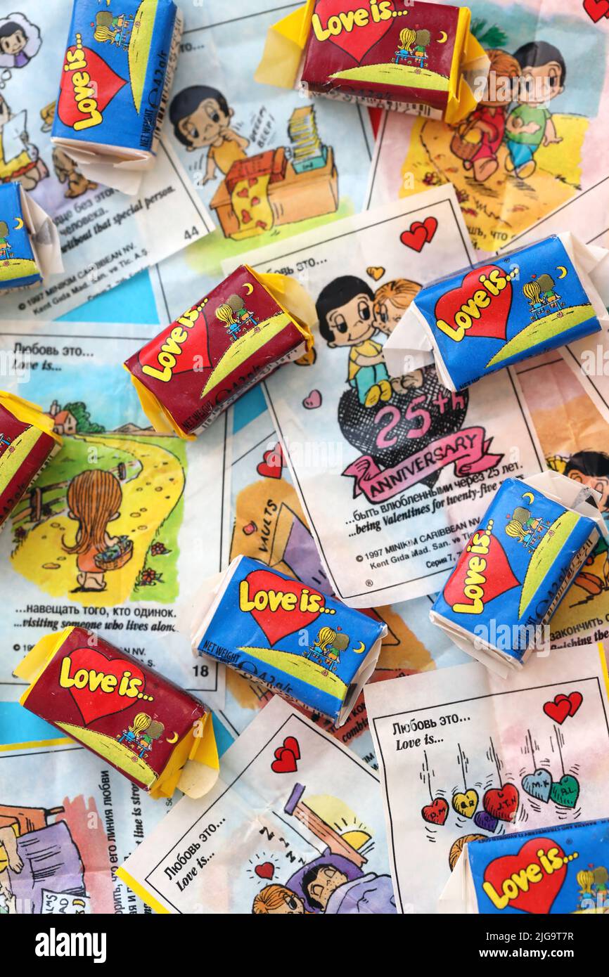 TERNOPIL, UKRAINE - JUNE 23, 2022: Love is - turkish bubble gum from ...