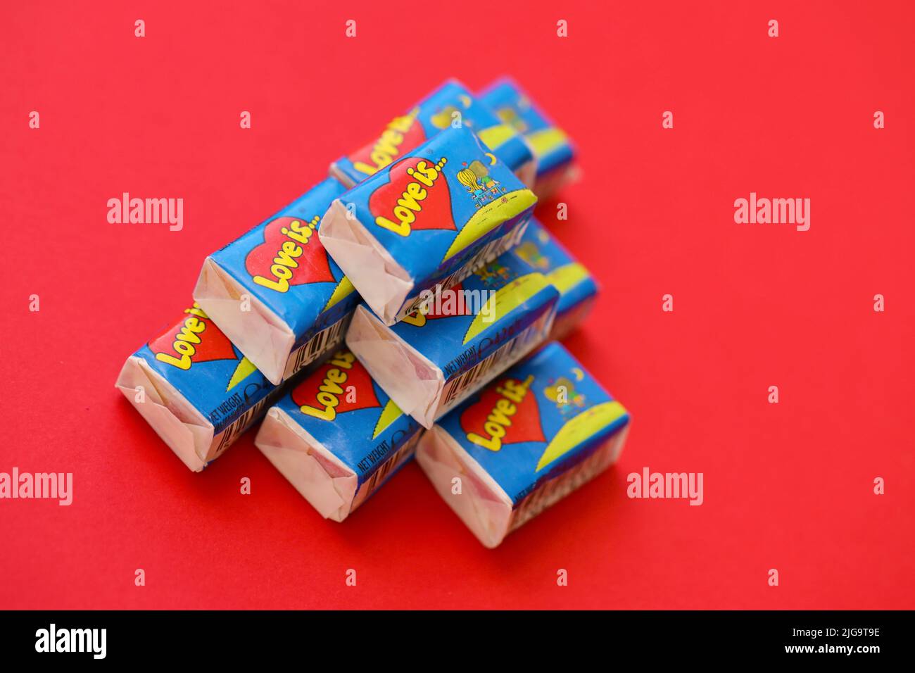 TERNOPIL, UKRAINE - JUNE 23, 2022: Love is - turkish bubble gums from ...